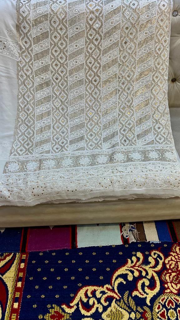White Chickenkari Shirt Dupatta Set – 3 Piece – IReady